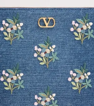 Valentino Garavani Embroidered Denim Vlogo Signature Pouch