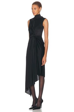 Balenciaga Mock Neck Midi Dress With Asymmetrical Hem