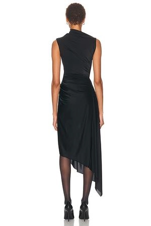 Balenciaga Mock Neck Midi Dress With Asymmetrical Hem