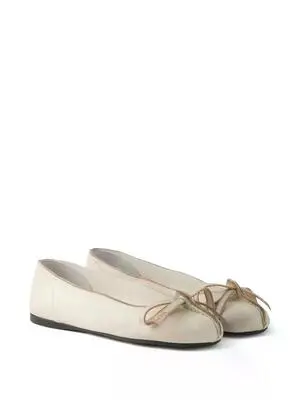 Prada Bow-embellished Leather Ballet Flats - Neutrals