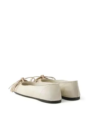 Prada Bow-embellished Leather Ballet Flats - Neutrals