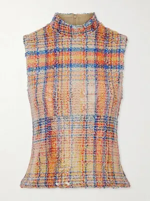 Brandon Maxwell Piper Checked Sequin Embellished Turtleneck Top