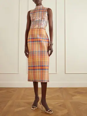 Brandon Maxwell Piper Checked Sequin Embellished Turtleneck Top
