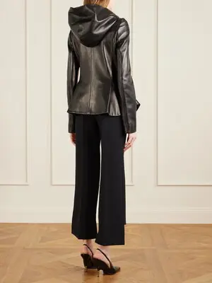 Khaite June Hooded Peplum Leather Jacket