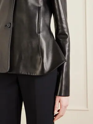 Khaite June Hooded Peplum Leather Jacket