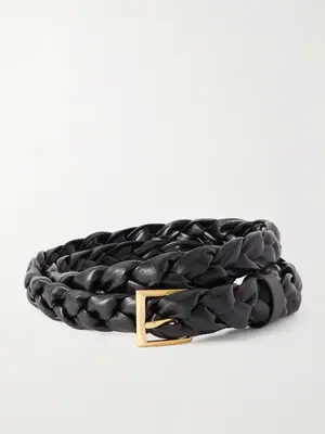 Bottega Veneta Woven Leather Belt With Gold-tone Buckle - Black