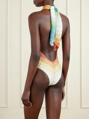 Missoni Halterneck Metallic Crochet-knit Swimsuit