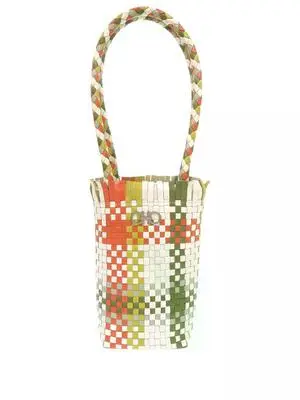 FERRAGAMO Woven Leather Double Gancini Shoulder Bag