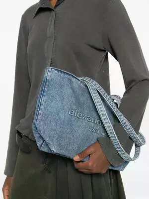 Alexander Wang Logo Embossed Denim Shoulder Bag