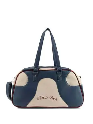 WALK IN PARIS Embroidered Logo Leather Shoulder Bag