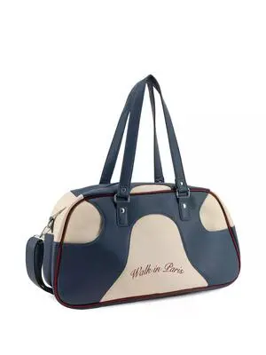 WALK IN PARIS Embroidered Logo Leather Shoulder Bag