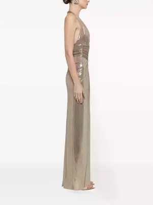 NISSA Halterneck Maxi Dress With Deep V-neck And Front Split
