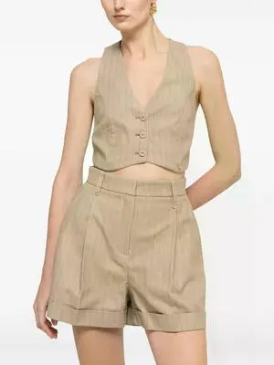 NISSA Cropped Pinstripe Waistcoat - Neutrals