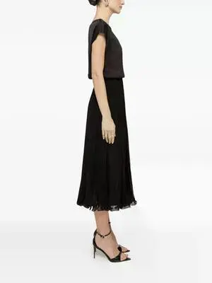 NISSA Floral Detail Asymmetric Neck Short Sleeve Top - Black