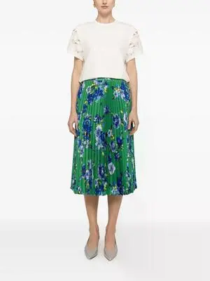 NISSA Printed Pleated Midi Skirt - Green