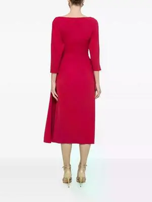 NISSA Pleated Midi Dress With Three-quarter Sleeves - Red