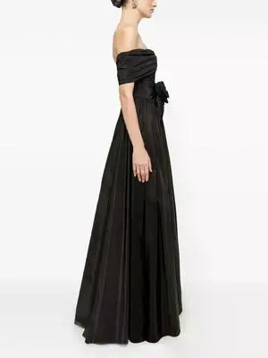 NISSA Floral-applique Taffeta Maxi Dress