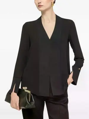 NISSA V-neck Panelled Long Sleeve Top - Black