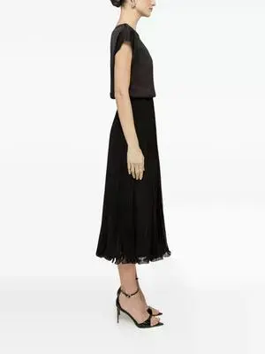 NISSA Pleated Midi Skirt With Ruffle Trim