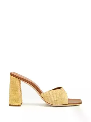 Staud Raffia Square Toe Block Heel Sandals - Neutrals