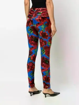 Magda Butrym Rose-print Velvet Leggings - Blue