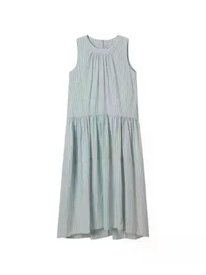 TOUT A COUP Striped Gathered Midi Dress - Blue