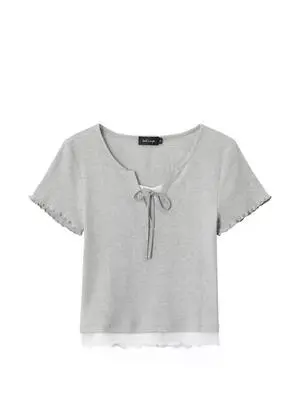 TOUT A COUP Tie-neck Short-sleeved T-shirt - Grey