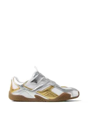 Versace Galaxia Metallic Leather And Mesh Sneakers - Silver
