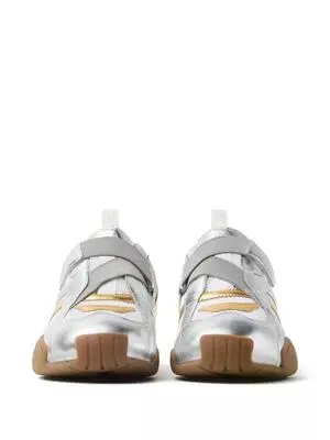 Versace Galaxia Metallic Leather And Mesh Sneakers - Silver