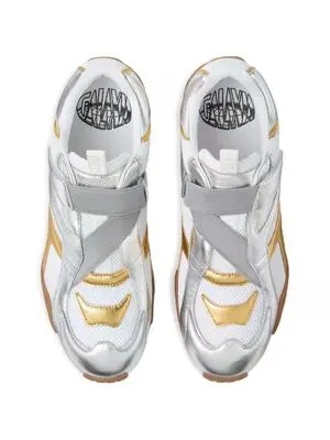 Versace Galaxia Metallic Leather And Mesh Sneakers - Silver