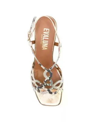 EVALUNA Metallic Block Heel Sandals - Neutrals