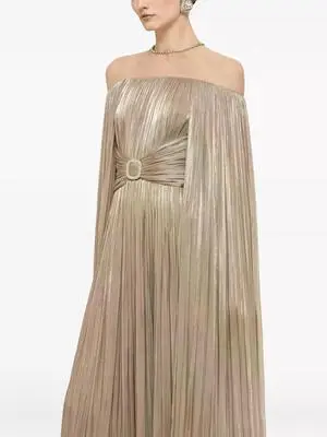 NISSA Cape Effect Chiffon Maxi Dress With Crystal Embellishment - Neutrals