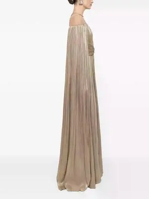 NISSA Cape Effect Chiffon Maxi Dress With Crystal Embellishment - Neutrals