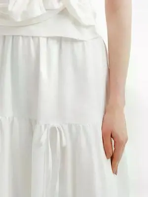 TOUT A COUP Tiered Drawstring Midi Skirt - White