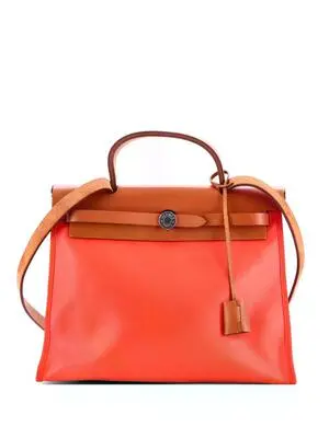 Hermès Herbag Zip Berline Vache Canvas And Leather 31 Shoulder Bag - Red