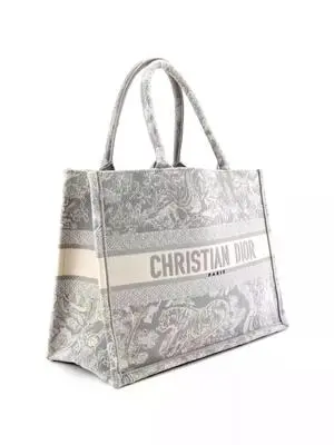 Dior Embroidered Canvas Medium Tote Bag - Grey