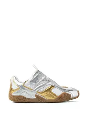 Versace Galaxia Metallic Leather And Mesh Sneakers - Silver