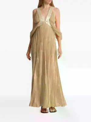 Alberta Ferretti Pleated V-neck Maxi Dress