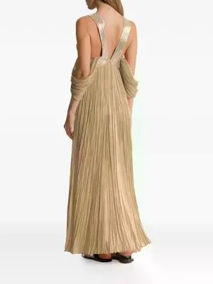 Alberta Ferretti Pleated V-neck Maxi Dress