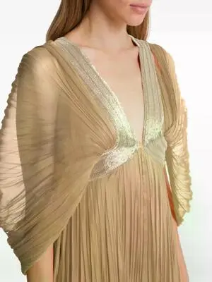 Alberta Ferretti Pleated V-neck Maxi Dress