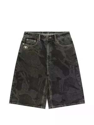 AAPE BY *A BATHING APE Embroidered Logo Denim Shorts - Black