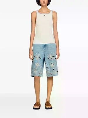 Sandro Ribbed Knit Vest Top With Striped Trim