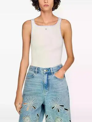 Sandro Ribbed Knit Vest Top With Striped Trim