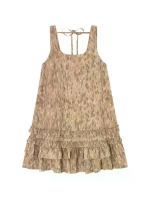 GANNI Printed Ruffled Mini Dress - Neutrals