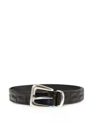 ALBERTO LUTI Crocodile-effect Leather Belt With Pin Buckle - Black