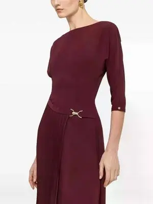 NISSA Bordeaux Pleated Midi Dress