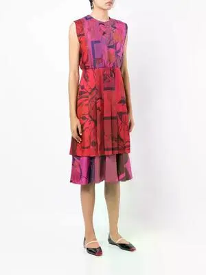 FERRAGAMO Abstract Pattern Pleated Midi Dress