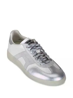 Santoni And Silver-tone Panelled Leather Sneakers