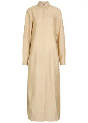 TOTEME Crinkled Silk-blend Maxi Shirt Dress - Stone