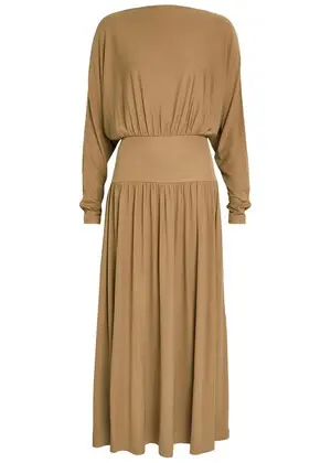 TOTEME Gathered Crepe-jersey Midi Dress - Caramel